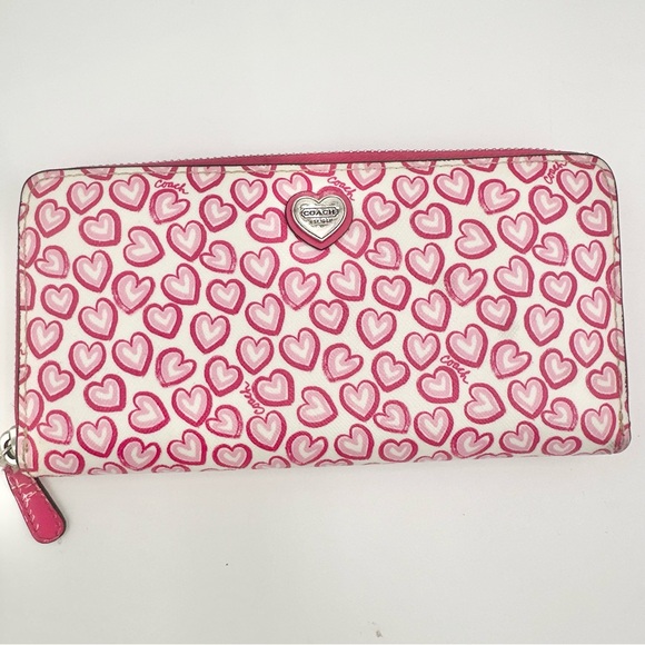 Bags | Coach Heart Print Zippy Long Wallet | Poshmark